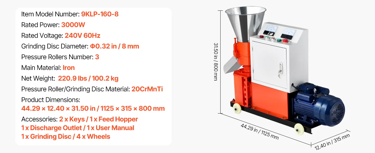 VEVOR Feed Pellet Mill Machine 8 mm Animal Feed Pellet Making Machine 3KW 240V | VEVOR US