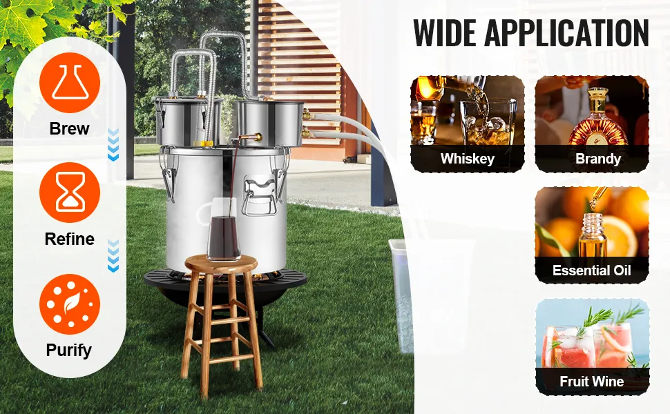 VEVOR Moonshine Still Water Alcohol Distiller 3Gal w/Thumper Keg & 8W ...