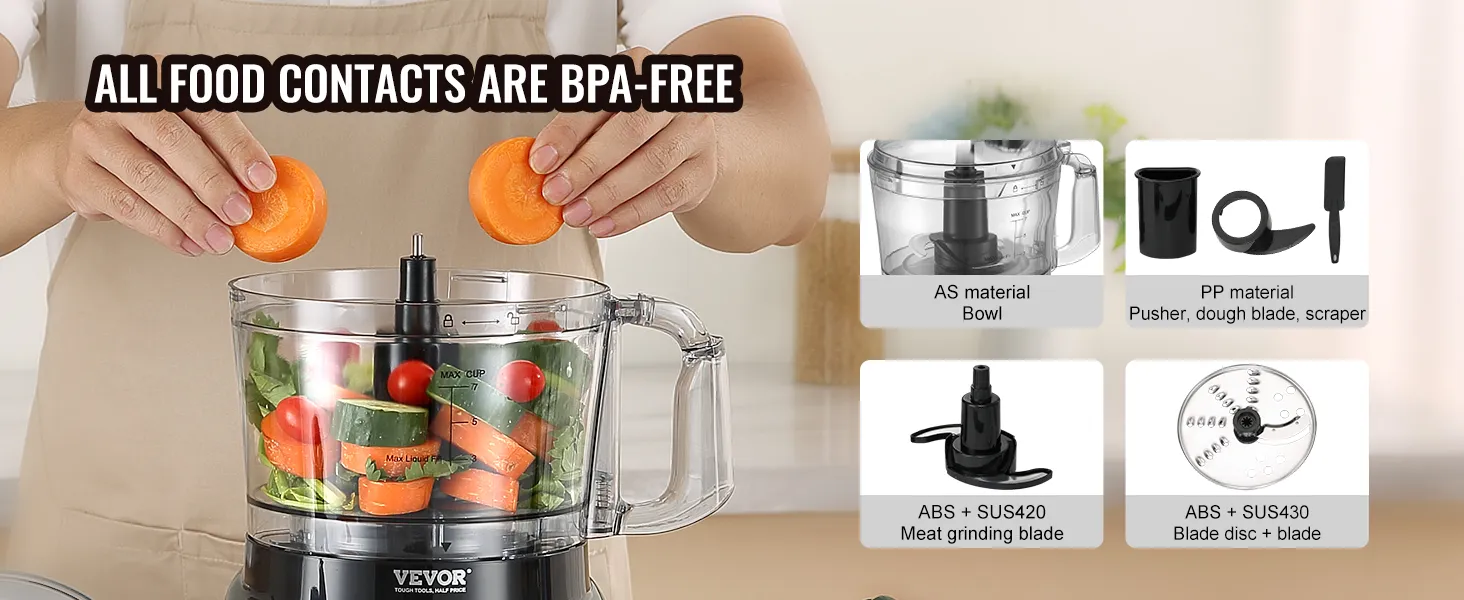 VEVOR Food Processor, 7-Cup Vegetable Chopper for Chopping, Mixing ...