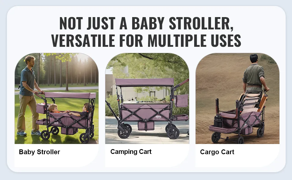 VEVOR Wagon Stroller for 2 Kids, Push Pull Quad Collapsible Stroller ...