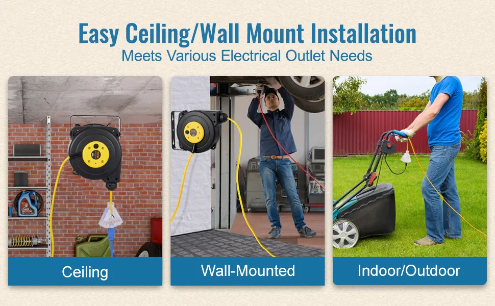 VEVOR Retractable Extension Cord Reel Power Cord Reel 30FT 16AWG/3C ...