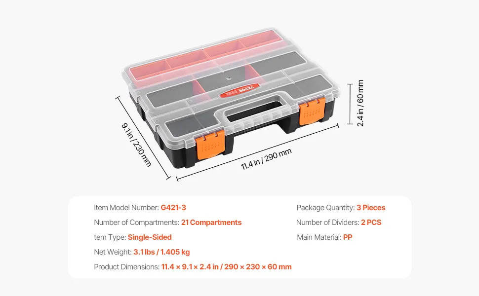 Coffre A Outil Small Parts Organizer | Screw Storage Box - 12X2X10 Inch ...