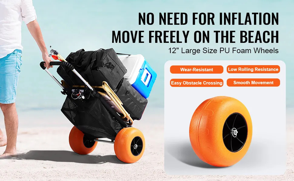VEVOR Beach Dolly with Big Wheels for Sand, 29.9" x 15.4" Cargo Deck, w ...