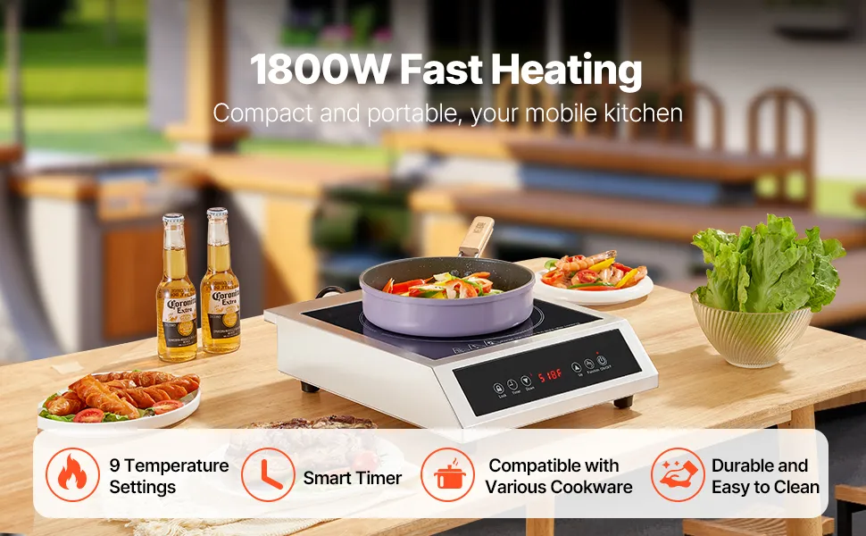 Portable Commercial Induction Cooktop 1800W Countertop Burner 9 Temp ...