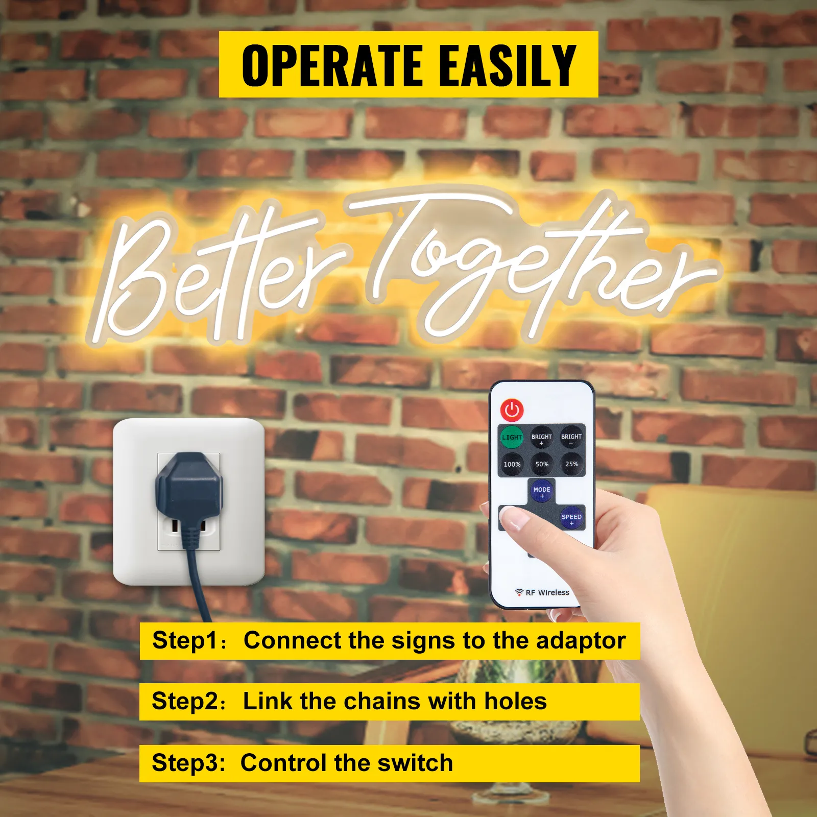 VEVOR Better Together Neon Sign, 13\" x 7\" +18\" x 8\" Warm White LED ...