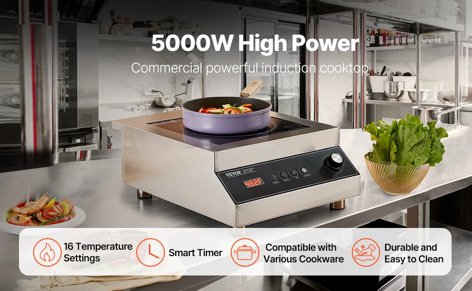 Portable Commercial Induction Cooktop 5000W Countertop Burner 16 Temp ...