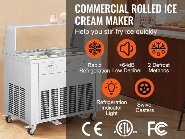 VEVOR Fried Ice Cream Roll Machine, 2Pcs 13.8" x 13.8" Square Stir ...