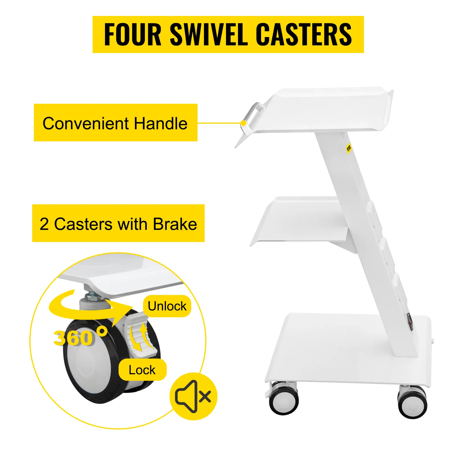 VEVOR Lab Trolley, Built-in Socket Rolling Lab Cart, 3 Layers Tray ...