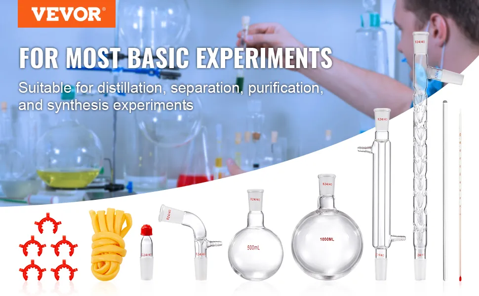 VEVOR Lab Distillation Kit, 3.3 Boro Lab Glassware Distillation Kit ...
