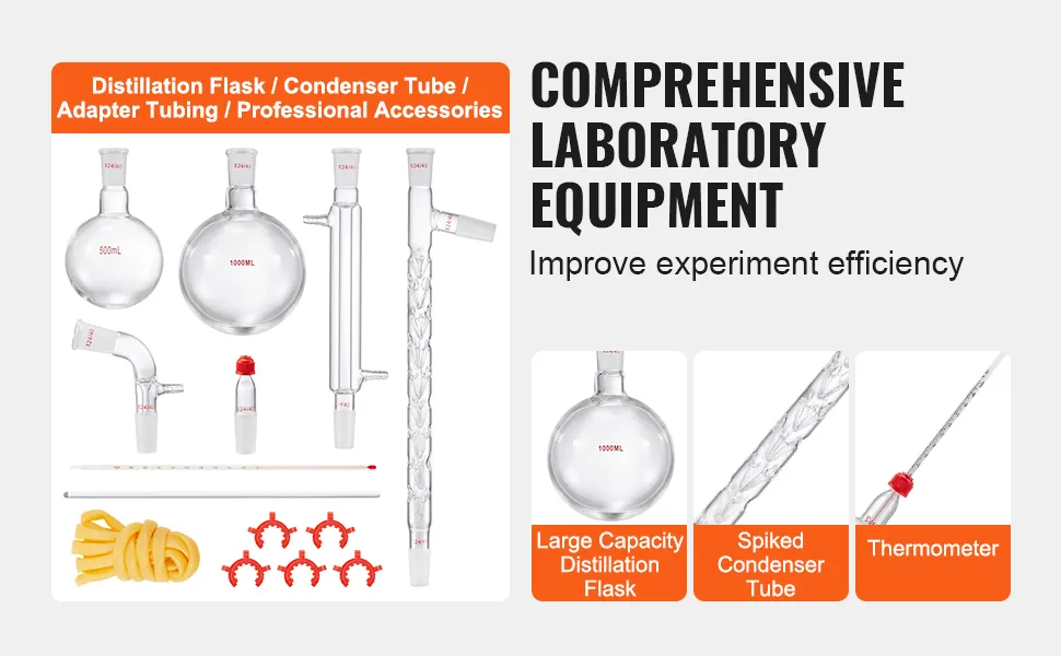 VEVOR Lab Distillation Kit, 3.3 Boro Lab Glassware Distillation Kit ...
