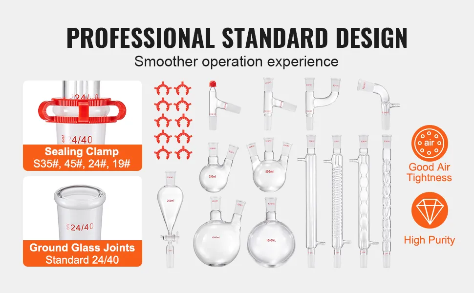 VEVOR Lab Distillation Kit, 3.3 Boro Lab Glassware Distillation Kit ...