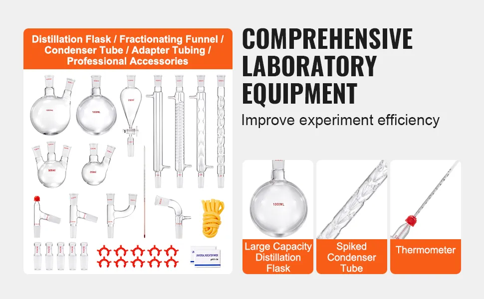 VEVOR Lab Distillation Kit, 3.3 Boro Lab Glassware Distillation Kit ...
