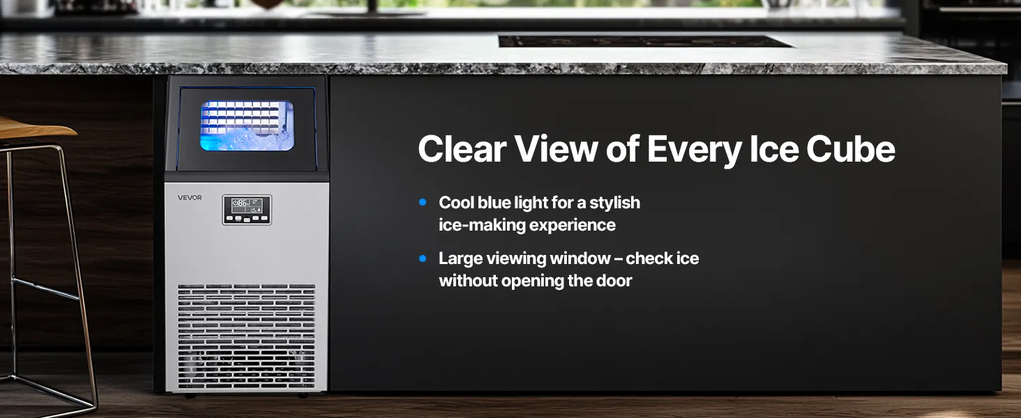 VEVOR Commercial Ice Maker Machine, 100 lbs/24h with 28Lbs Storage, 45 ...