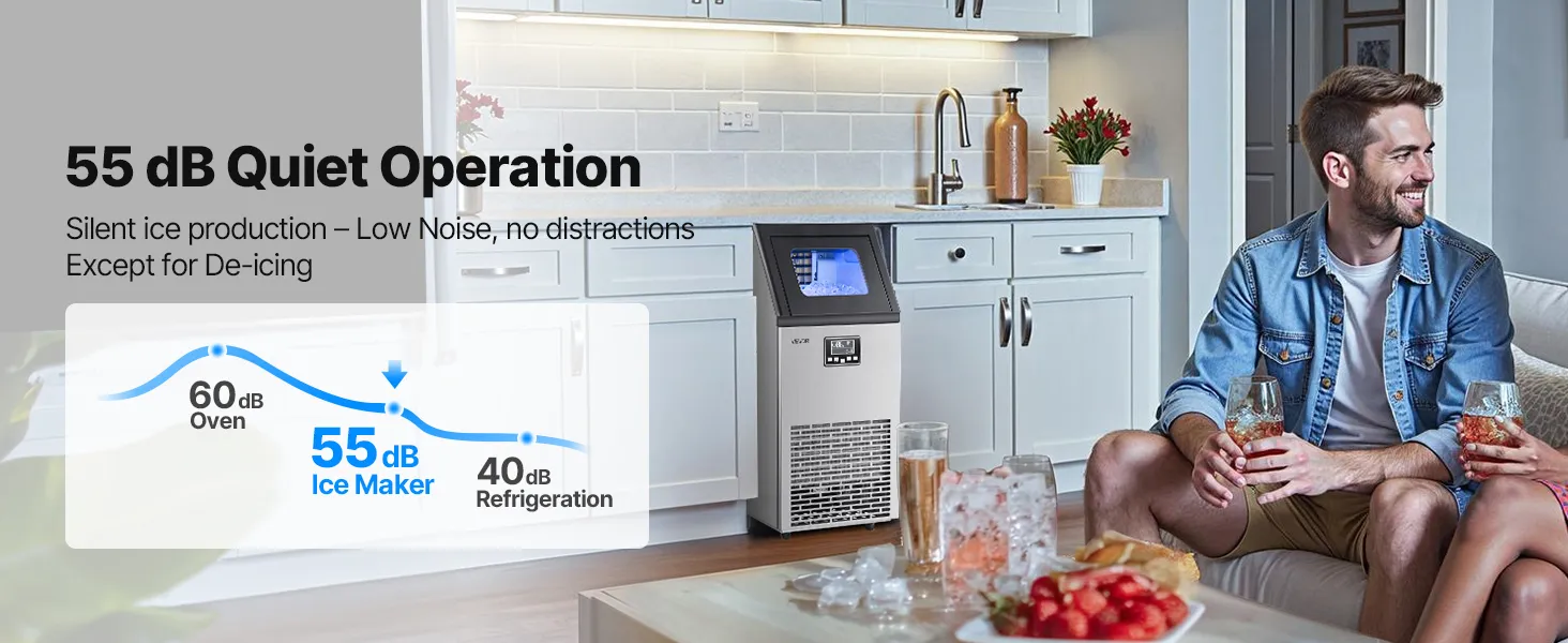 VEVOR Commercial Ice Maker Machine, 100 lbs/24h with 28Lbs Storage, 45 ...