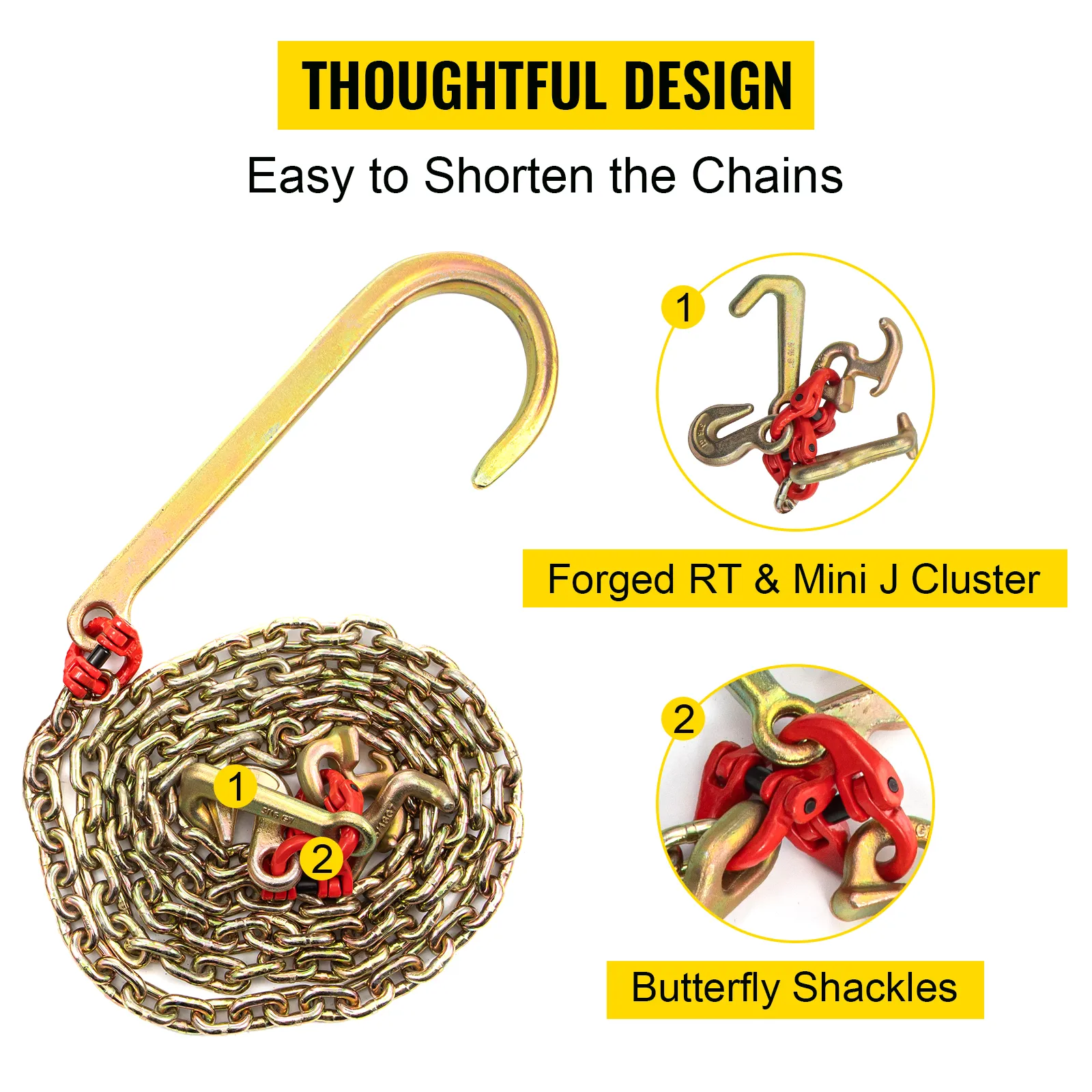 VEVOR J Hook Chain, 5/16 in x 10 ft Tow Chain Bridle, Grade 80 J Hook Transport Chain, 9260 Lbs ...