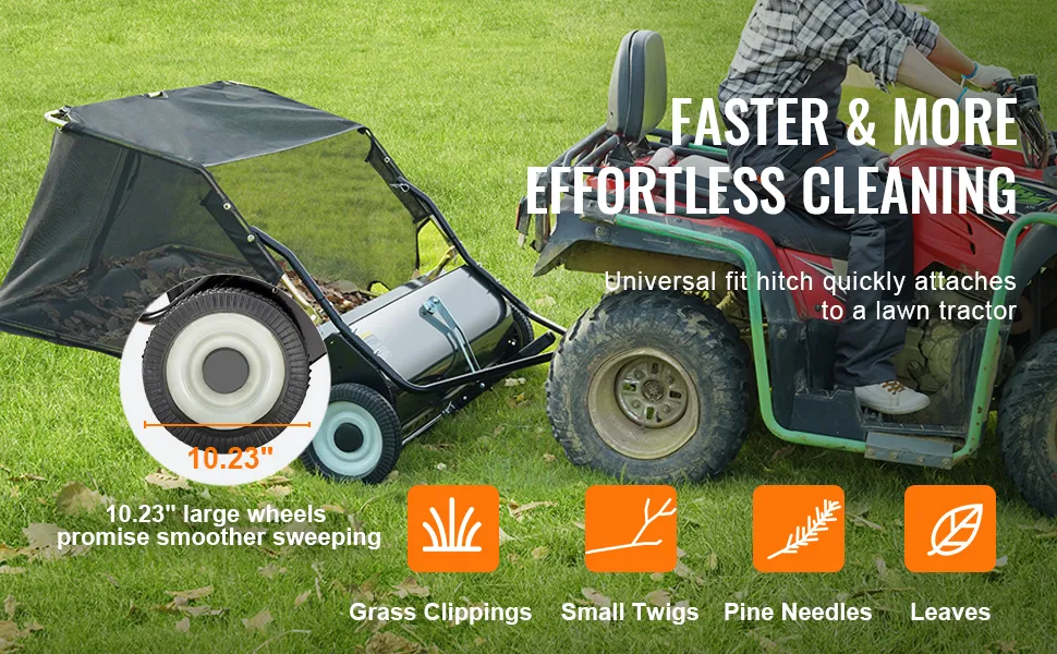 VEVOR Lawn Sweeper Tow Behind Leaf Yard Collector 50" 26 Cu. Ft ...