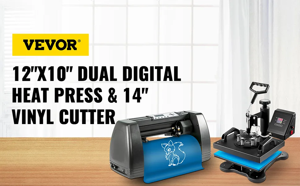 VEVOR HP230-B 12"x10" Dual Digital T-Shirt Heat Press Machine + 14 ...