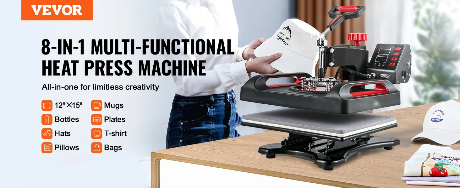 VEVOR Heat Press Machine 12 x 15 Inch 8 in 1 Heat Press Sublimation ...