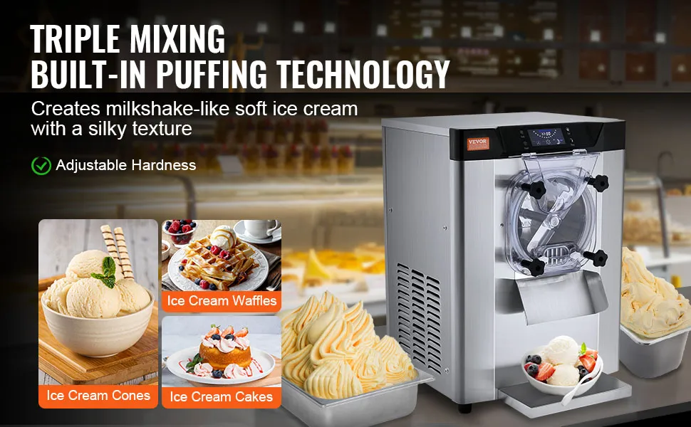 VEVOR Commercial Ice Cream Machine, 12 L/H Yield, 1713W Single Flavor ...
