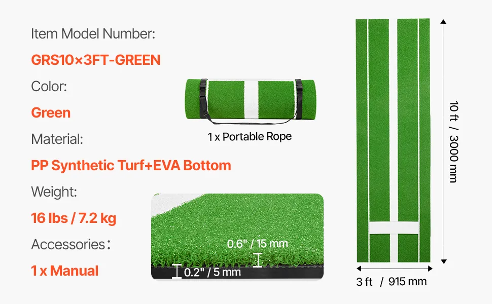 VEVOR Softball Pitching Mat, 10' x 3' Softball Pitching Mound, Antislip ...
