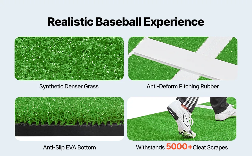 VEVOR Softball Pitching Mat, 10' x 3' Softball Pitching Mound, Antislip ...