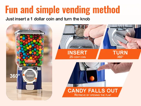 VEVOR 17"H Gumball Machine Vending Coin Bank Vintage Candy Dispenser PC ...