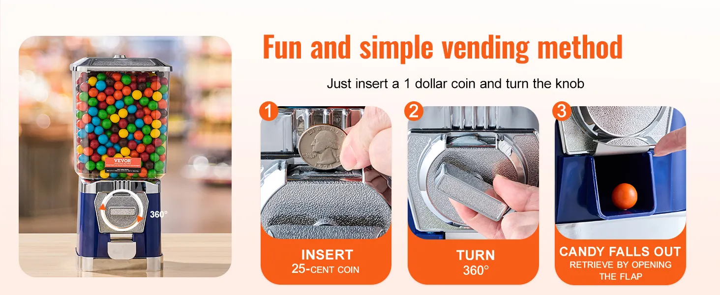 VEVOR 17"H Gumball Machine Vending Coin Bank Vintage Candy Dispenser PC ...