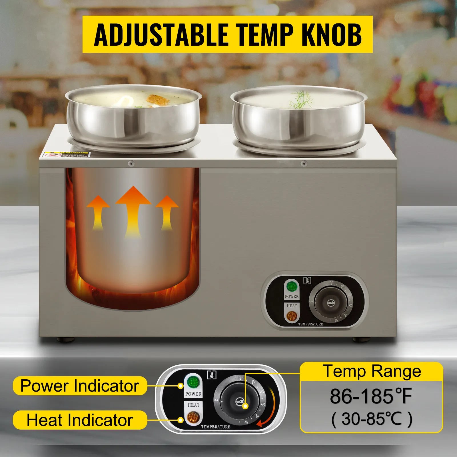 VEVOR 110V Commercial Food Warmer 8.4 Qt Capacity, 500W Electric Soup ...