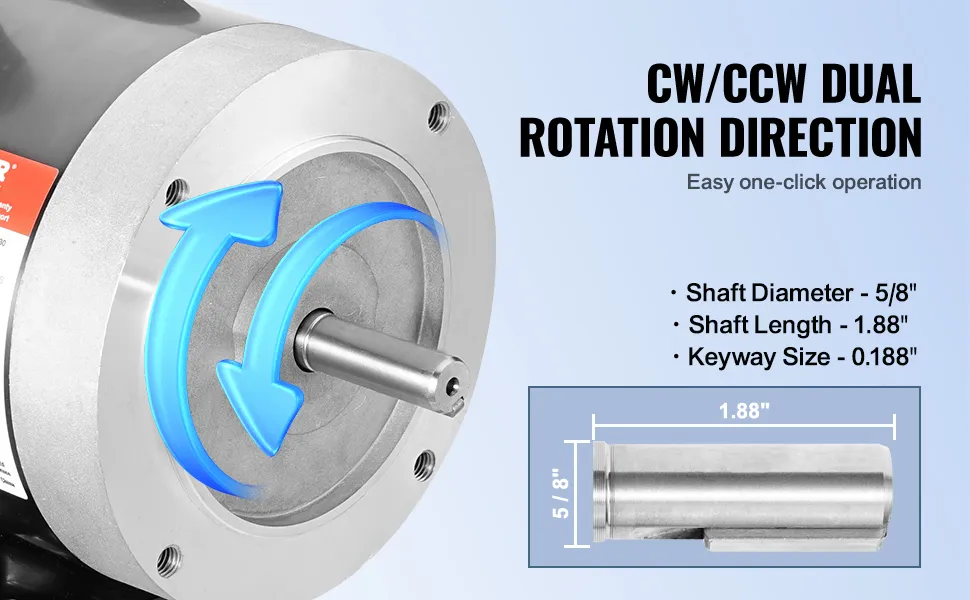 VEVOR 2HP Electric Motor 1725 rpm, AC 115V/230V, 56C Frame, Air ...
