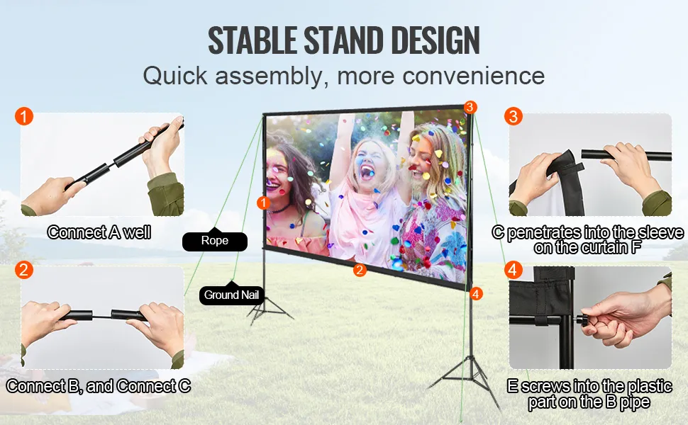 VEVOR Projector Screen with Stand, 120 inch 16:9 4K 1080 HD Outdoor ...