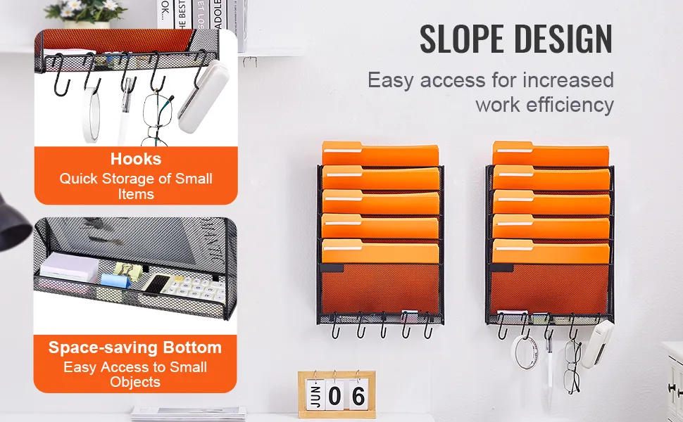 VEVOR File Wall Rack, Two-Piece 6 Pockets Mesh Wall File Holder, Wall ...