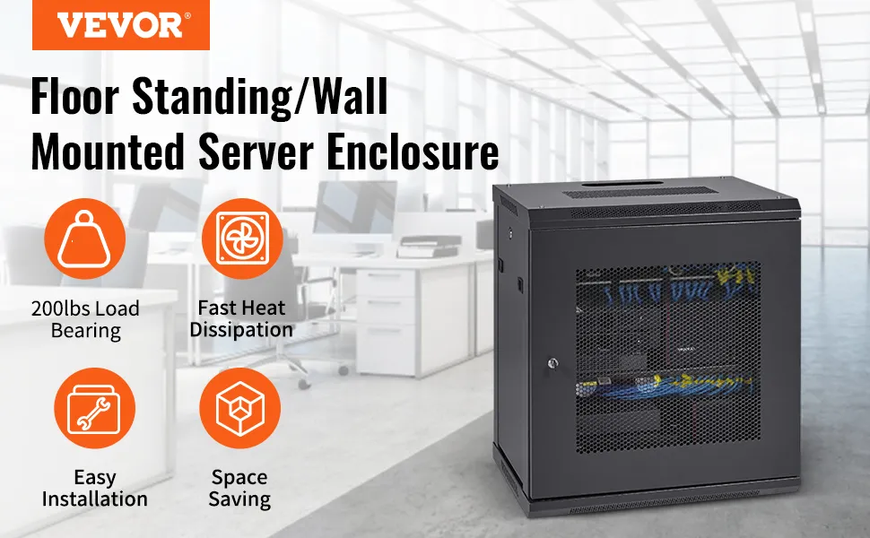 VEVOR 12U Wall Mount Server Cabinet, 15.5'' Depth, Network Rack ...