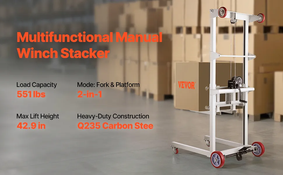 VEVOR Material Lift Winch Stacker, 551 lbs Capacity Pallet Truck Dolly ...