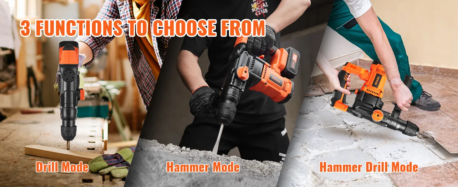 VEVOR Rotary Hammer Drill Cordless Drills 1" 3 Modes SDS-Plus Chipping ...