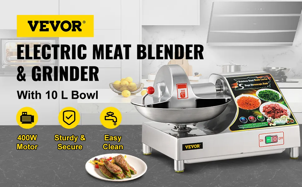 VEVOR 10L Commercial Meat Bowl Cutter Mixer, 400W Multifunctional Meat ...