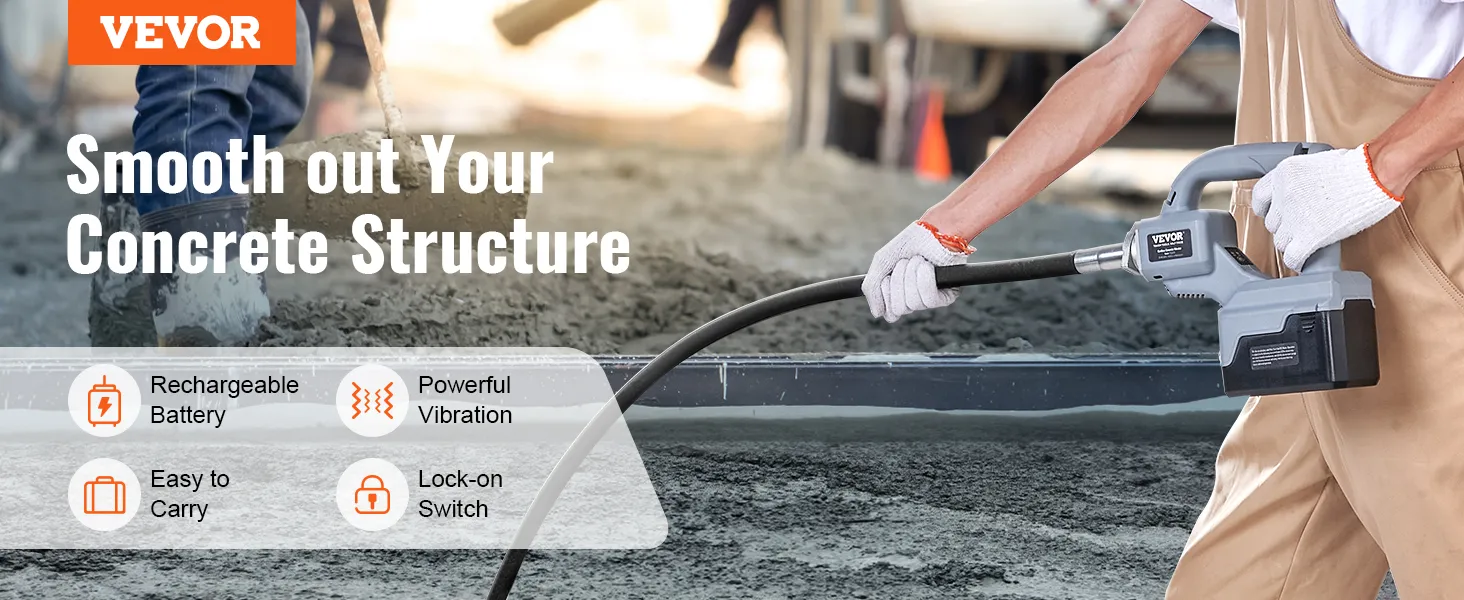 VEVOR Cordless Concrete Vibrator, 5.6 ft, Electric Vibrator 15500 VPM ...