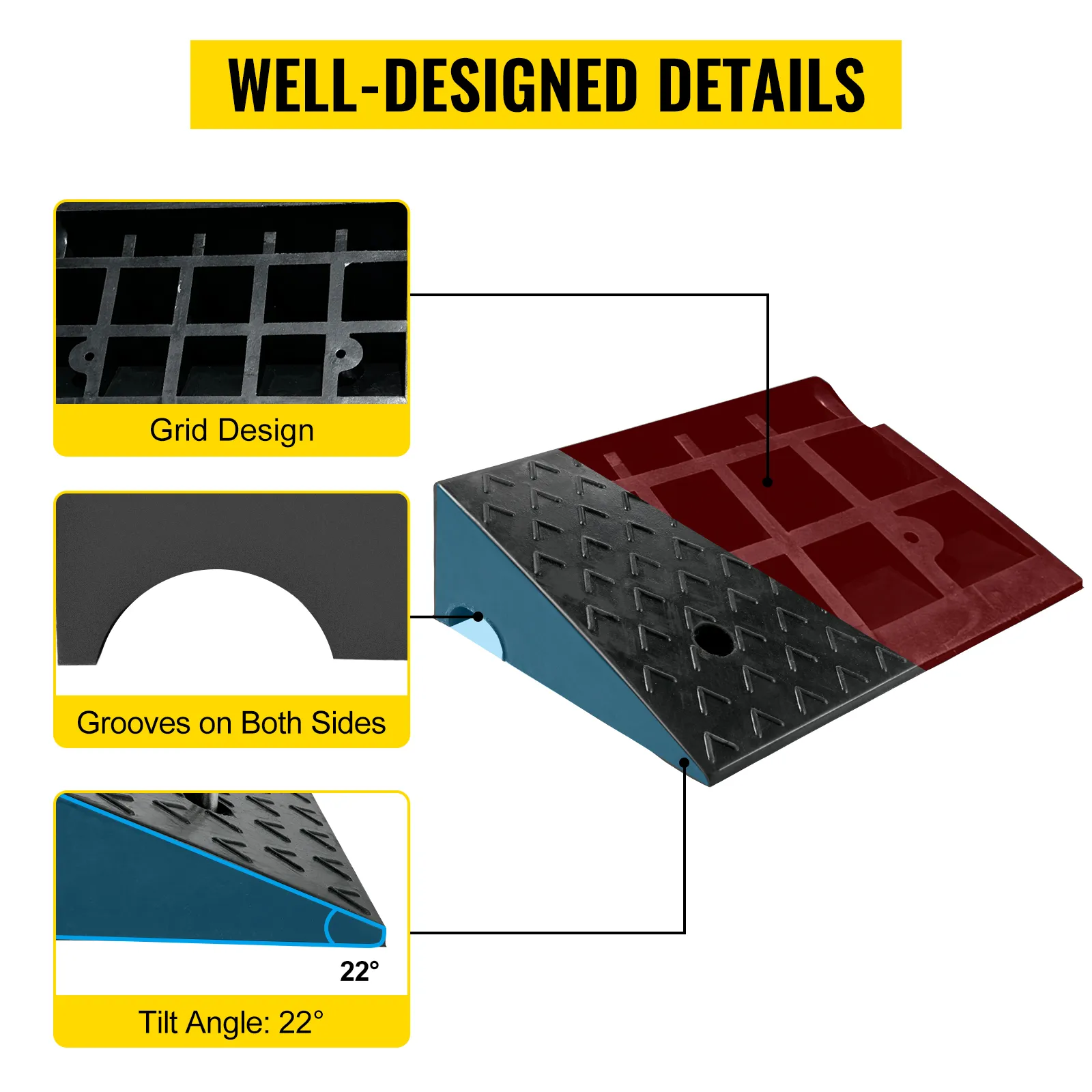 VEVOR Rubber Curb Ramp, 6" Rise Height 2 Pack, Heavy-Duty 6800 lbs/3 T ...