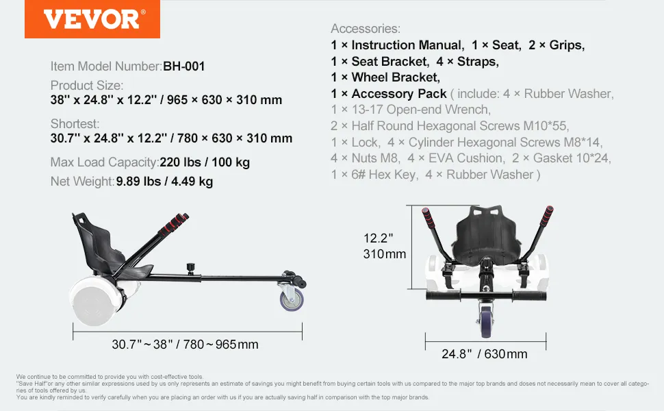 VEVOR Hoverboard Seat Attachment(Not included hoverboards), Compatible ...