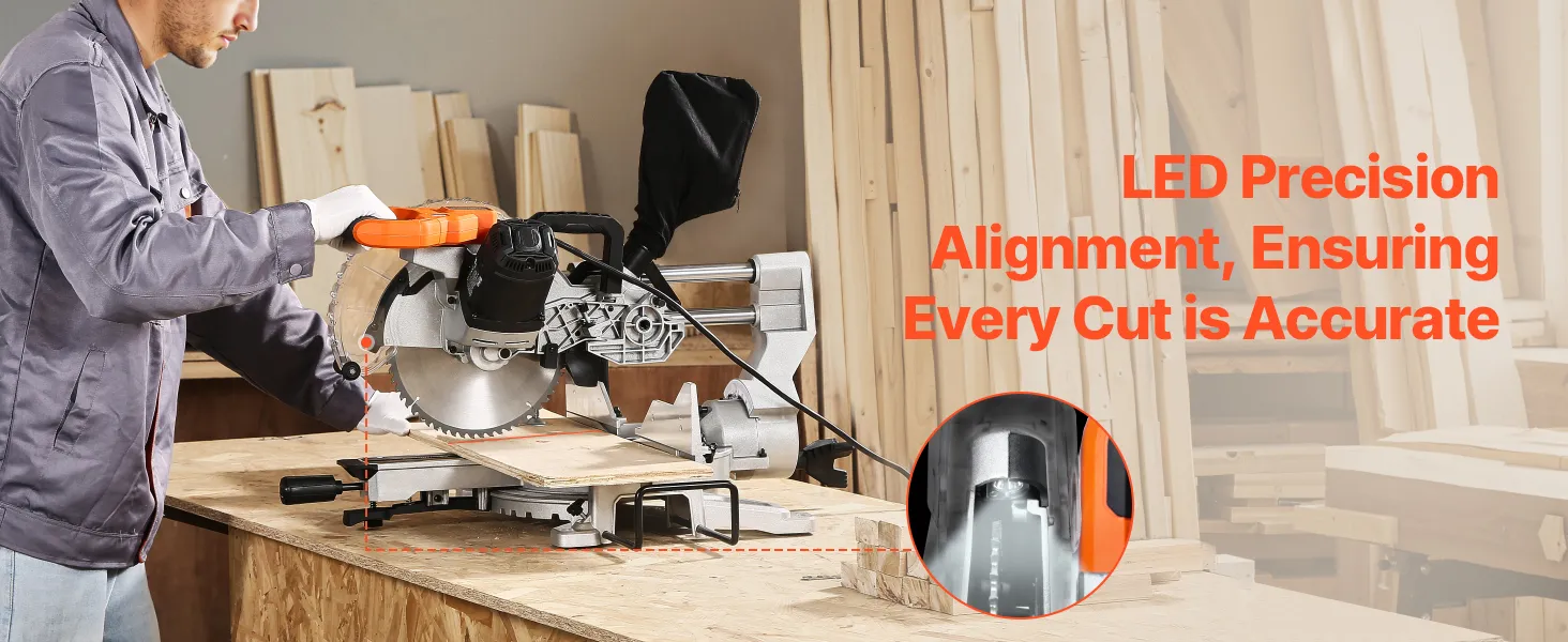 VEVOR Sliding Compound Miter Saw, 10-Inch Blade, 15 Amp Motor, 60-Tooth ...