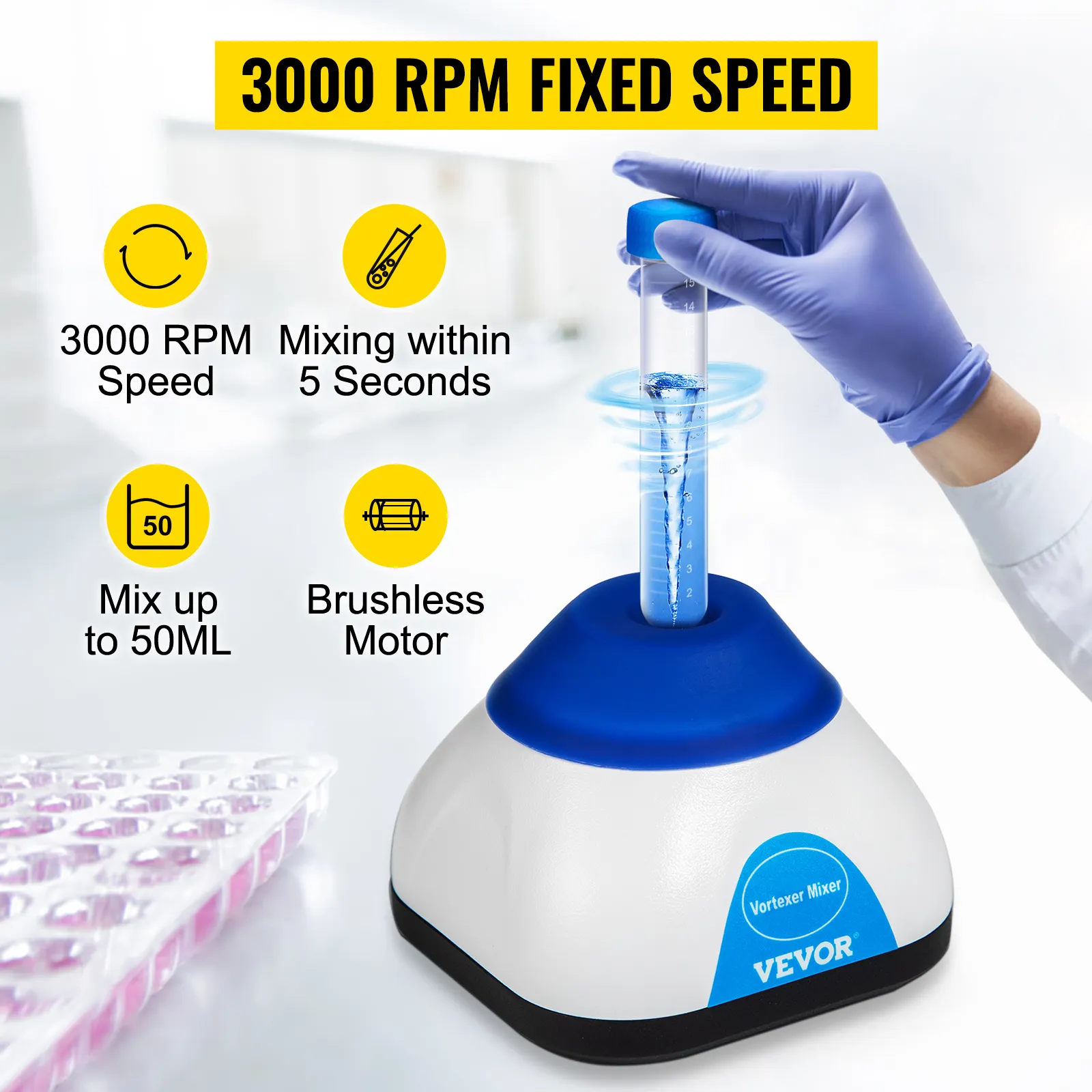 VEVOR Vortex Mixer, 3000RPM Mini Vortex Mixer Shaker, Touch Function ...