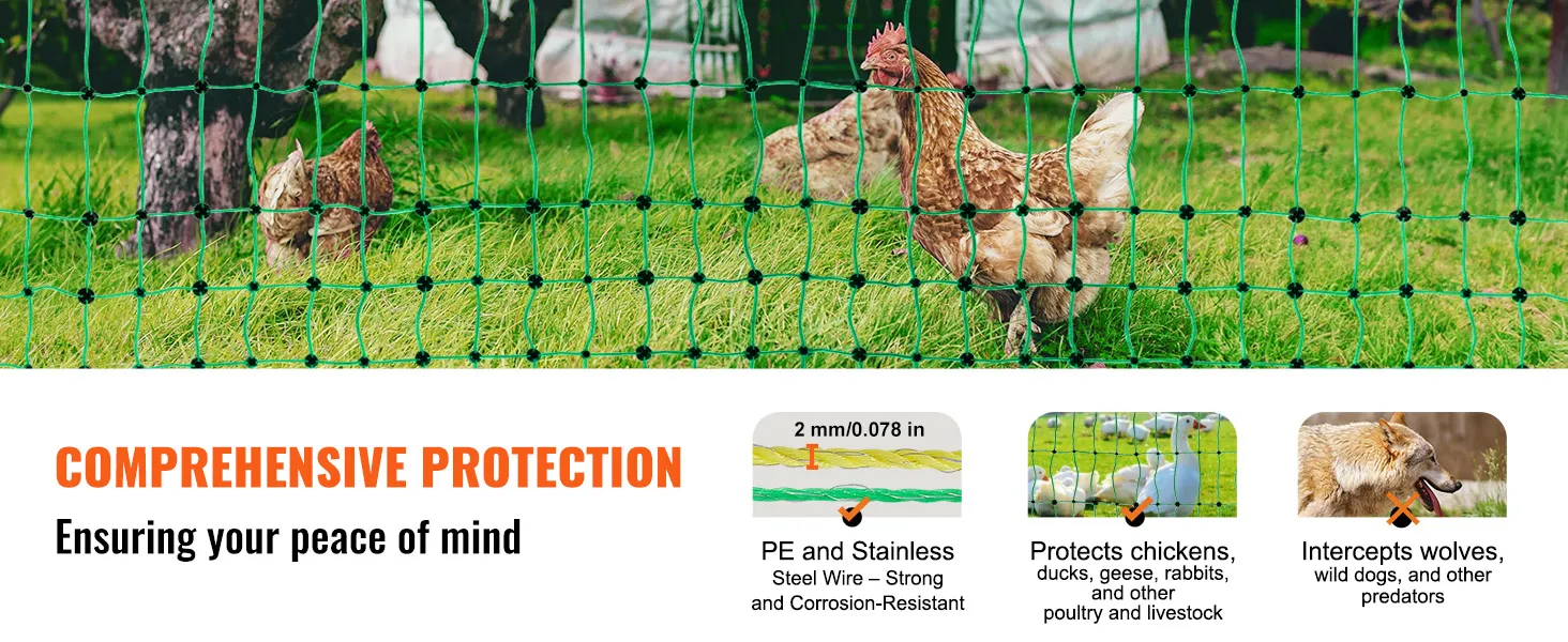 VEVOR Electric Fence Netting, 48" H x 100' L, PE Net Fencing with Solar ...