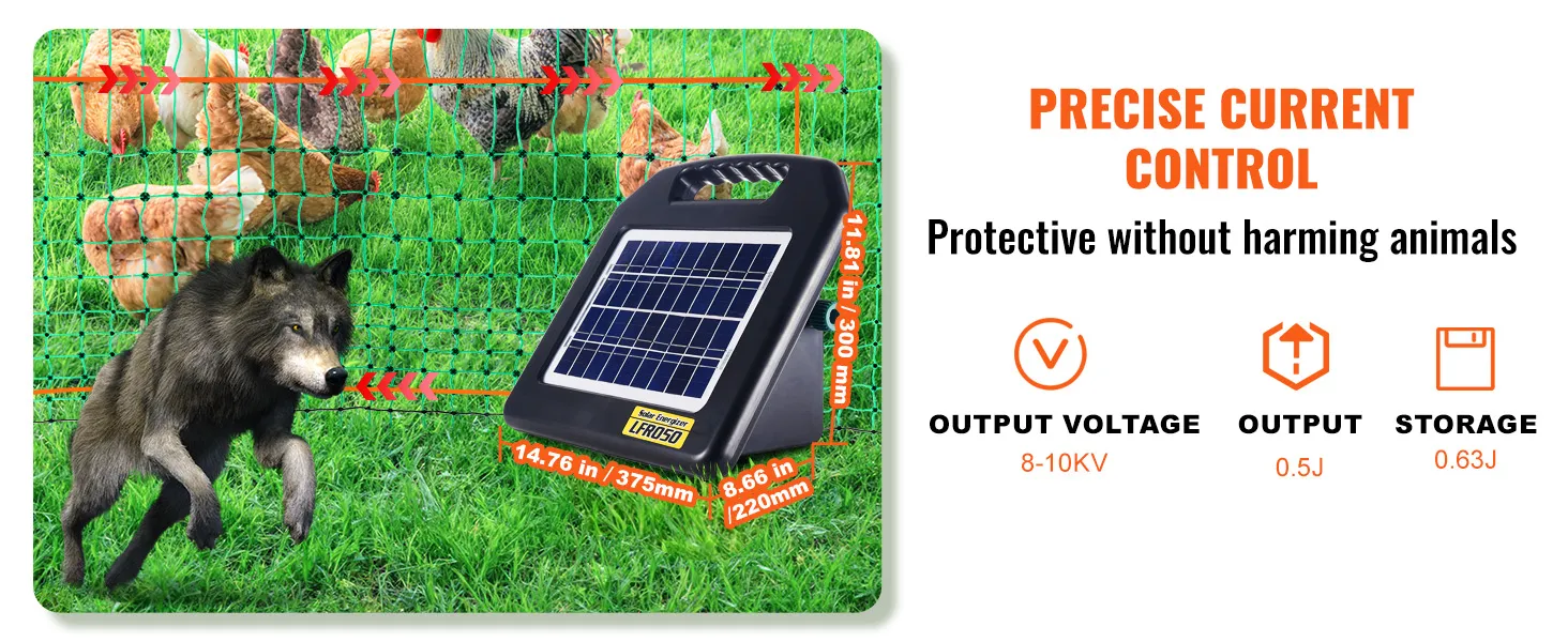 VEVOR Electric Fence Netting, 48" H x 100' L, PE Net Fencing with Solar ...