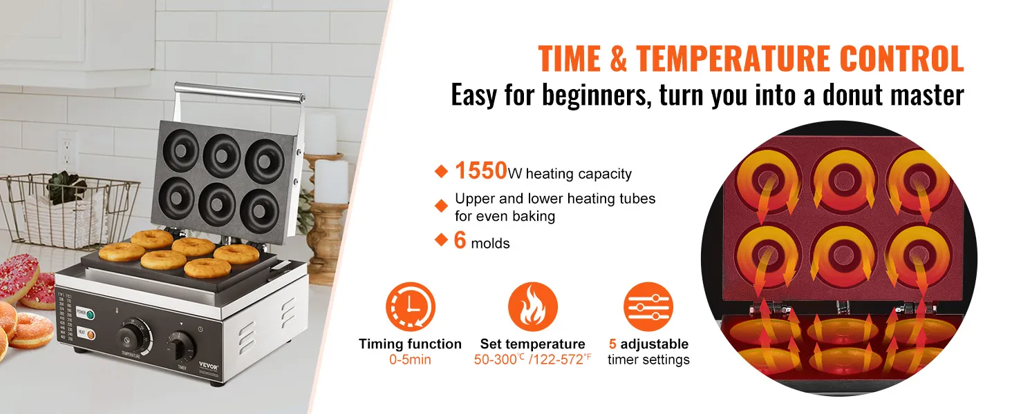 VEVOR Electric Donut Maker, 1550W Commercial Doughnut Machine with Non ...