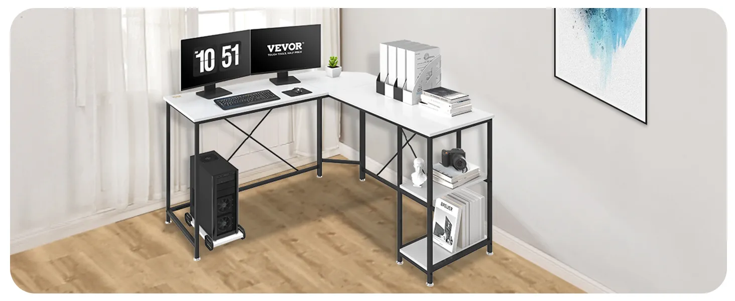 VEVOR L Shaped Computer Desk, 54'' Corner Desk with Storage Shelves ...