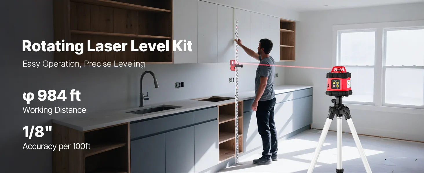 VEVOR Rotary Laser Level Kit, 984ft 360-Degree Self Leveling Red ...