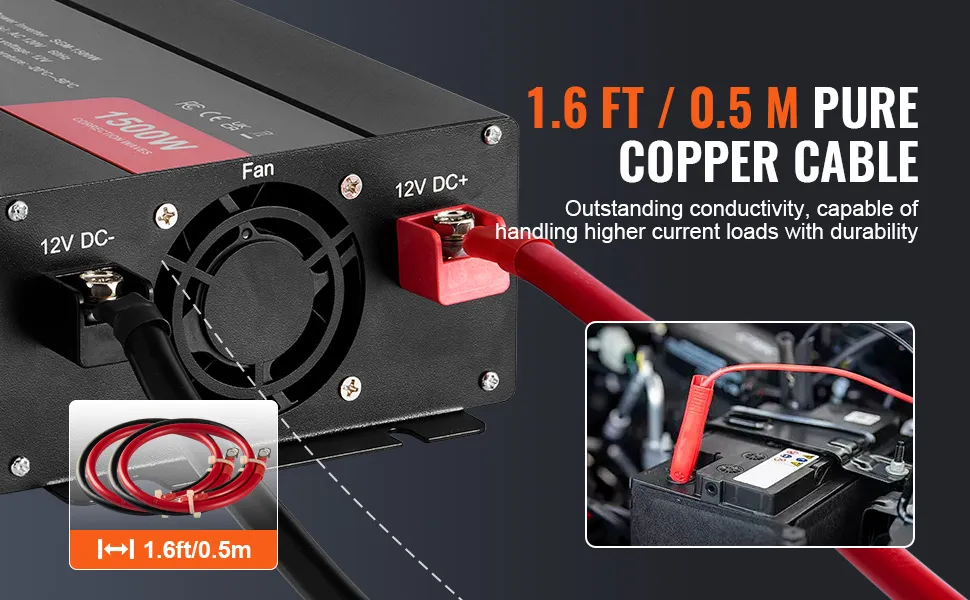 VEVOR Modified Sine Wave Inverter, 1500W, DC 12V to AC 120V Power ...