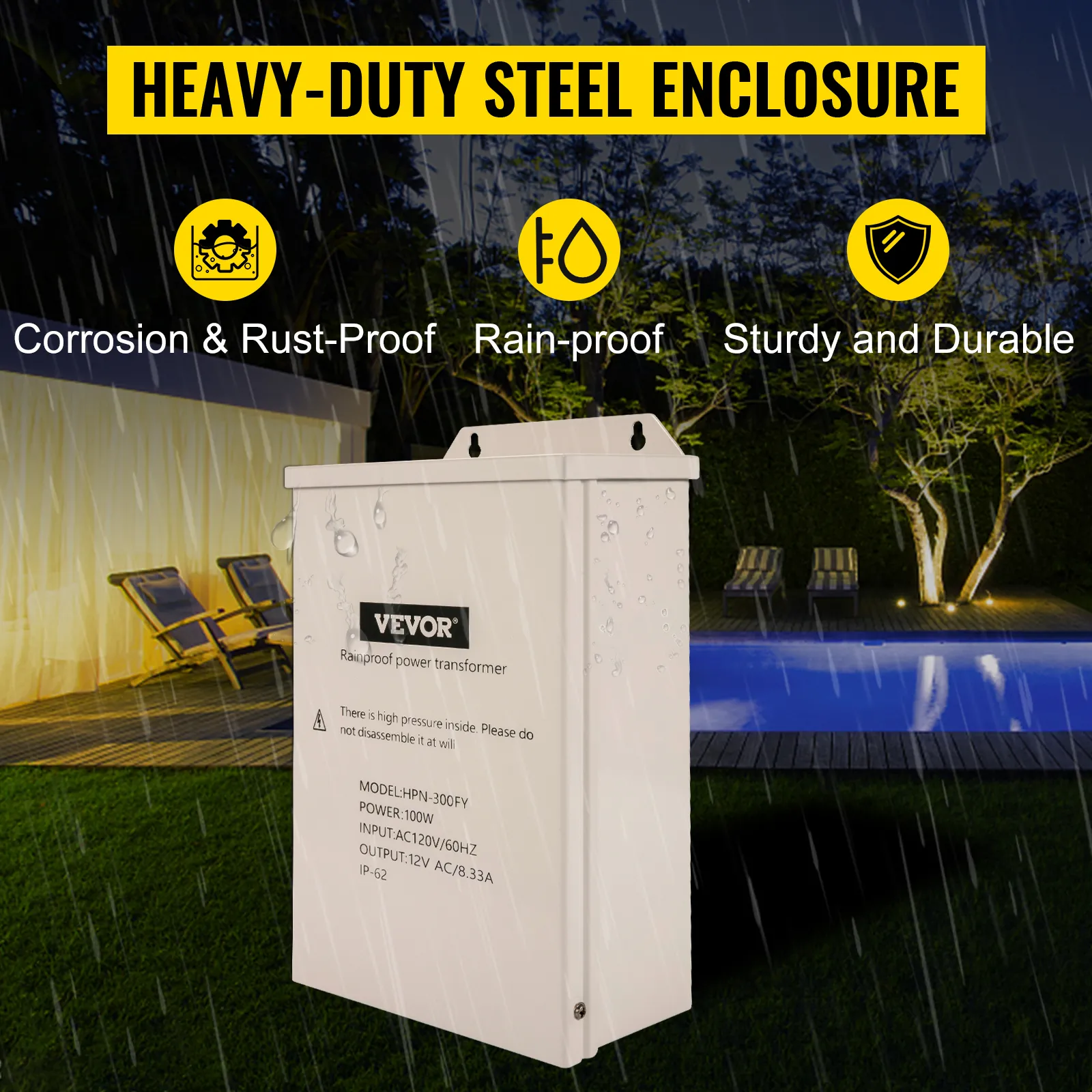 VEVOR Pool Light Transformer, 100 Watt Outdoor Landscape Lighting ...