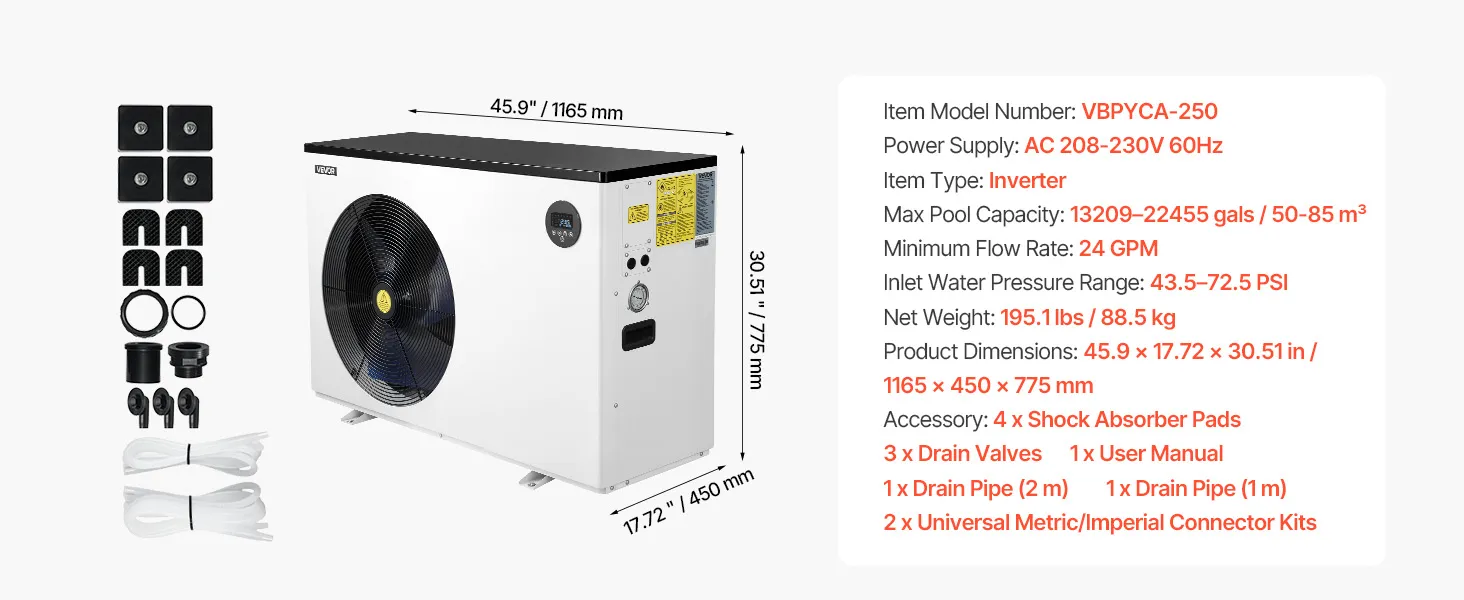 VEVOR Pool Heat Pump Max 93390 BTU, Electric Pool Heater for Above & In ...