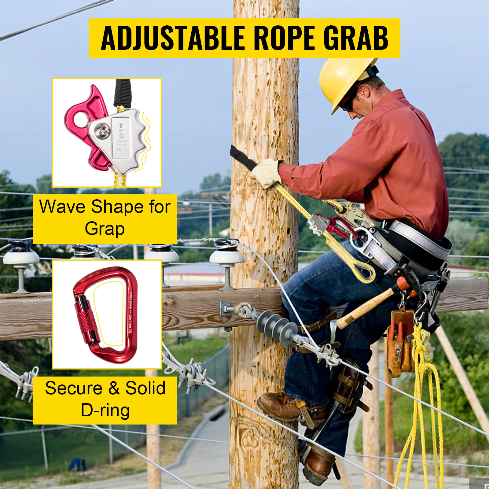 VEVOR Positioning Lanyard, 1/2 inch x 8 ft Positioning Rope, Polyester ...