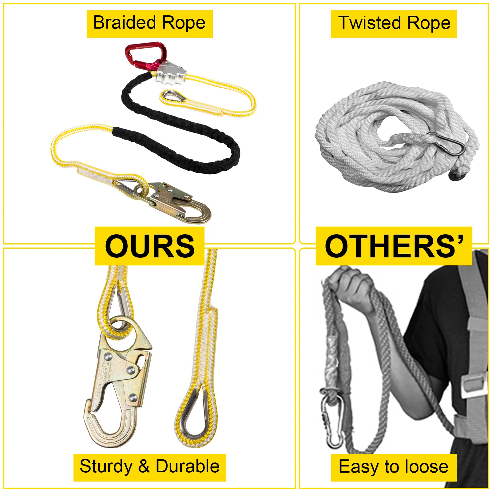 VEVOR Positioning Lanyard, 1/2 inch x 8 ft Positioning Rope, Polyester ...